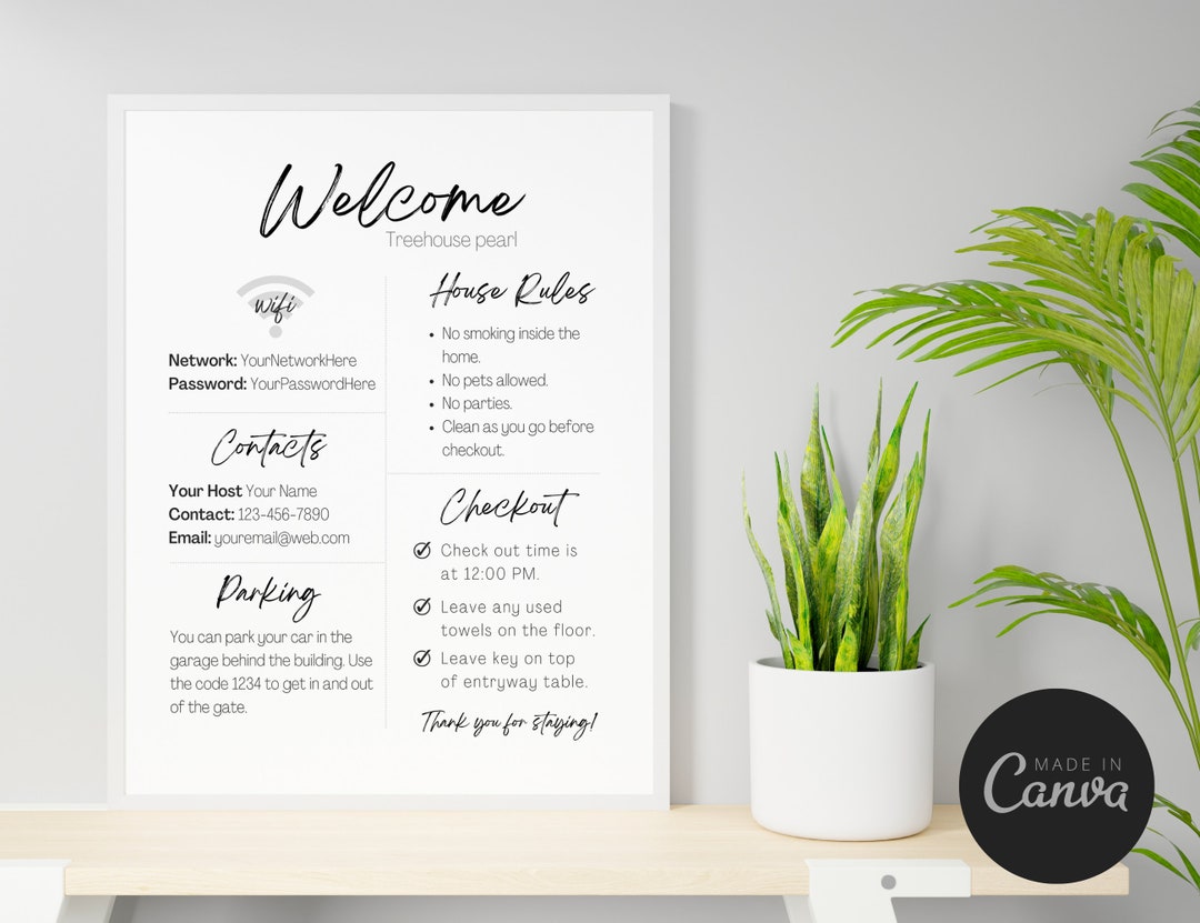 Vacation Rental Printable, Signs Rental Home, Wifi Sign, 1 Page Airbnb ...