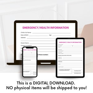 Emergency Contact Form, Preschool Forms, Emergency Information Sheet ...