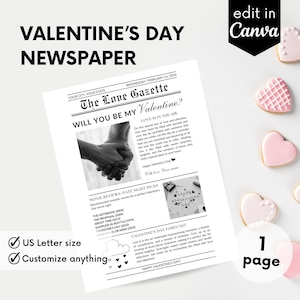 Editable Newspaper Valentines Day Gift, Canva Valentines Day Newspaper ...