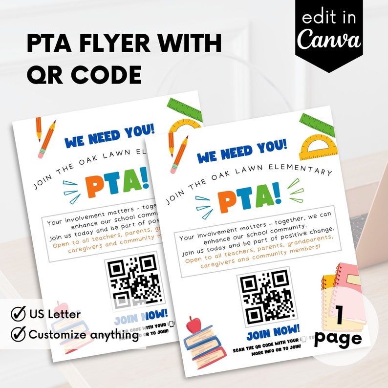 Pta Membership Form, Editable Template, School Pto Pta Recruitment Flyer With Qr Code, Why Join ...