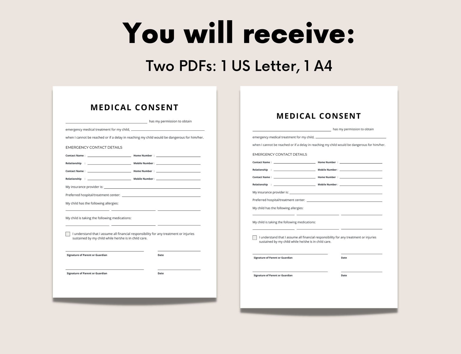 In Case of Emergency, Medical History Form Child, Medical Consent New ...