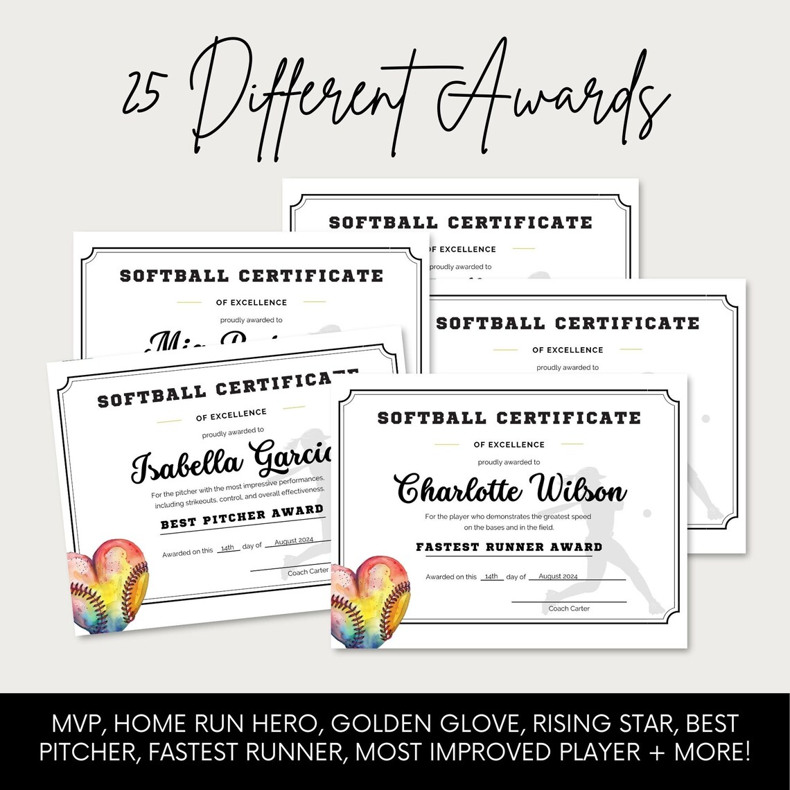 Printable Softball Certificates, Softball Awards, Award Ceremony ...