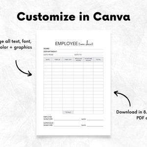 Small Business Time Sheet Employee Time Sheet Time Sheet - Etsy