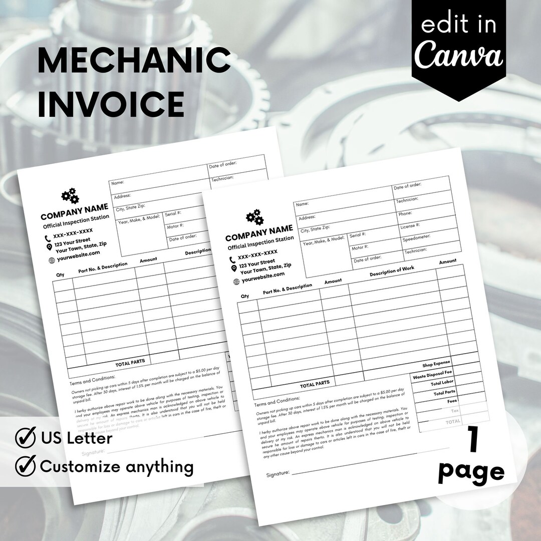 Automotive Service Invoice Template, Car Repair, Auto Repair Estimate ...