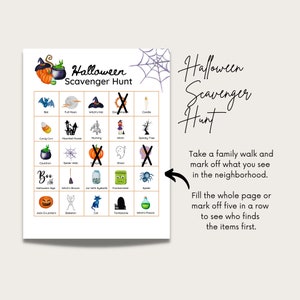 Halloween Bingo Cards, Printable Bingo, Scavenger Hunt for Kids ...