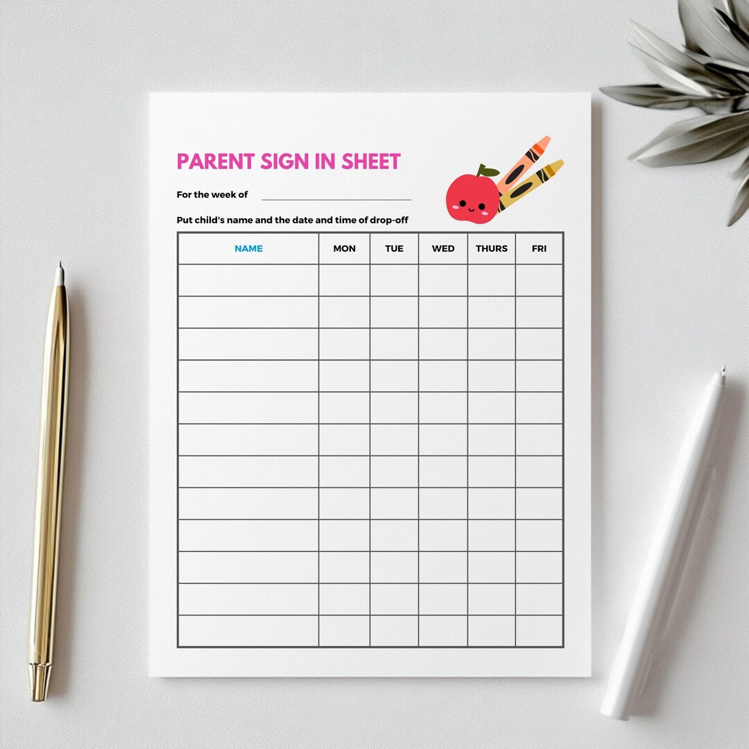 Childcare Sign in Sheet, Sign in Sign Out Sheet, Sign in and Sign Out ...