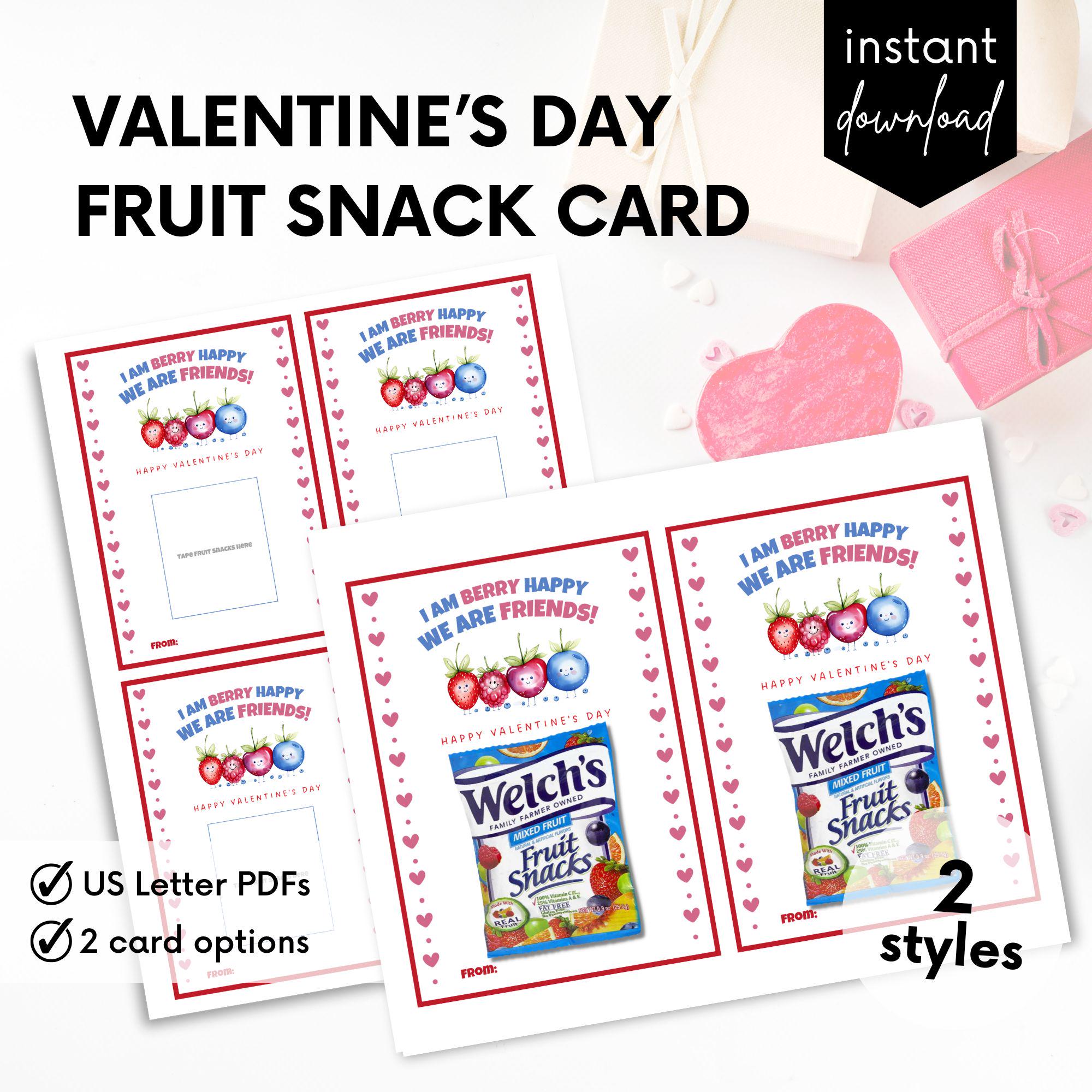 Valentine Cards for Fruit Snacks, Printable Kids Classroom, Berry ...