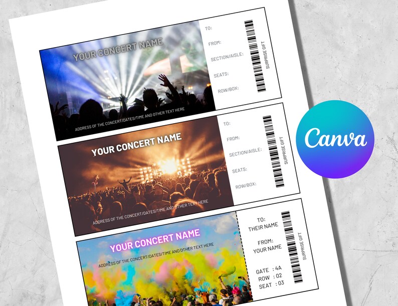Printable Concert Ticket Template EDITABLE Surprise Concert - Etsy