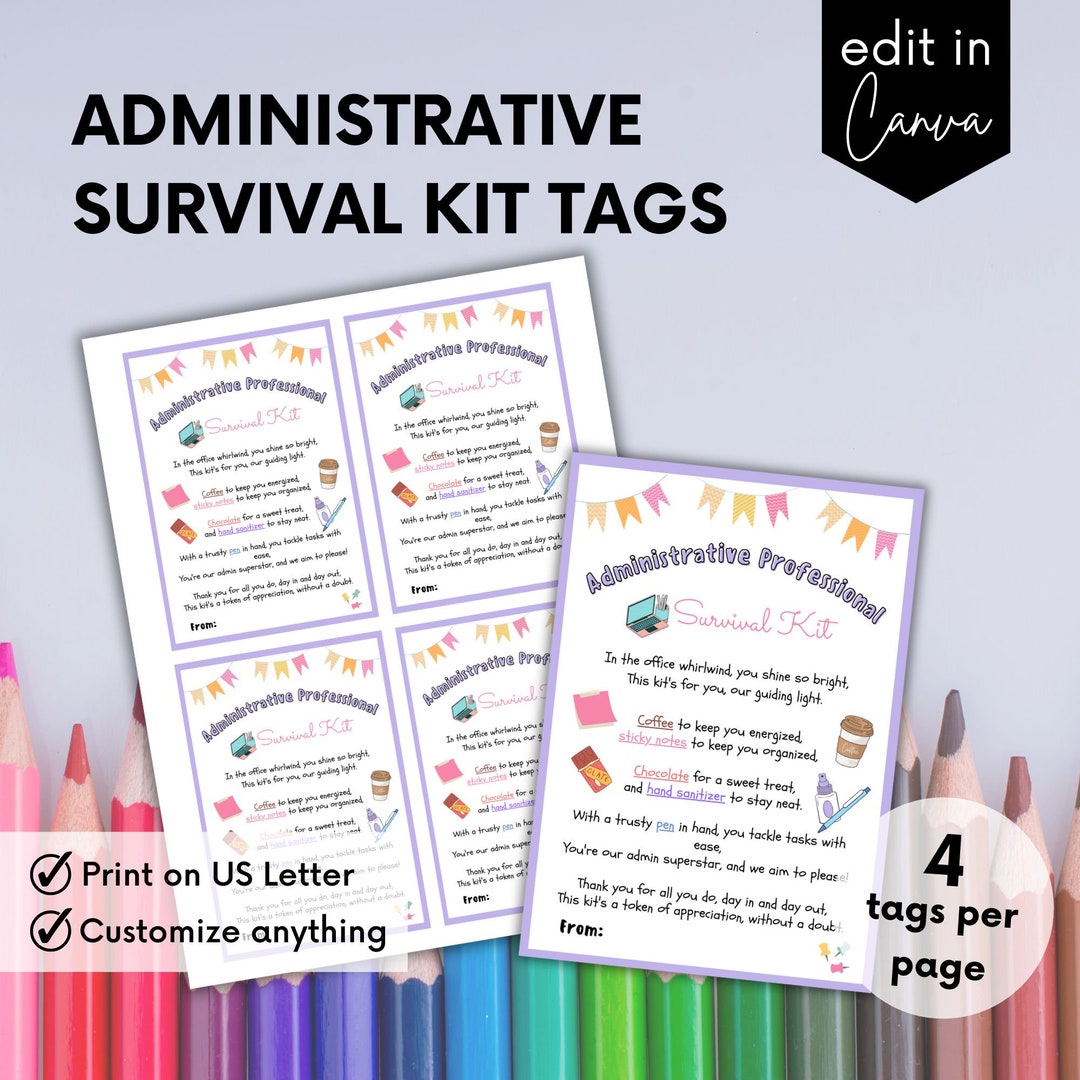 Administrative Professional Survival Kit Gift Tags, Administrative ...