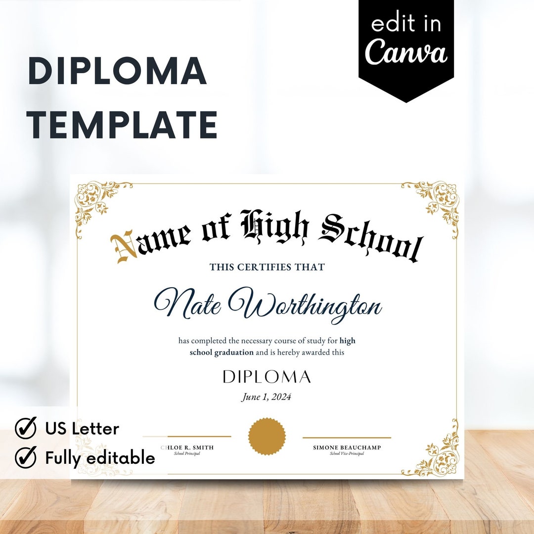 Diploma Certificate, Graduation Certificate, Instant Download ...