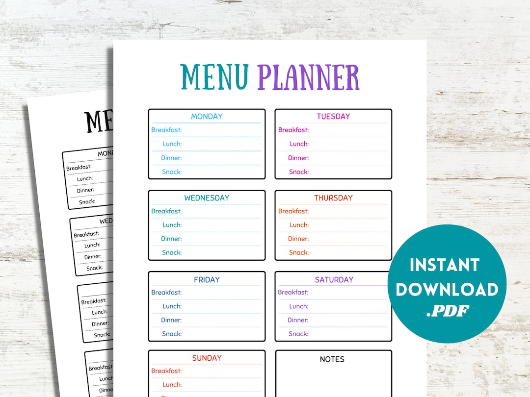 Weekly Menu Template, Meal Planner Fridge, Printable Menu Planner ...