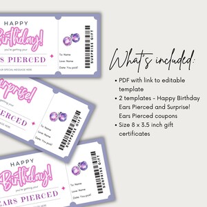 Ear Piercing Ticket Template, Custom Piercing Coupon, Ear Pierce ...