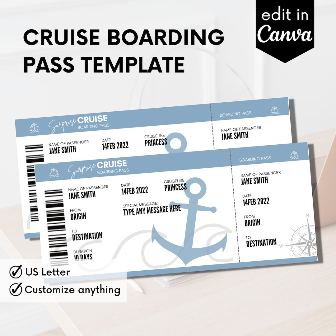 Instant Download, Cruise Boarding Pass Ticket, Printable Cruise Ticket ...