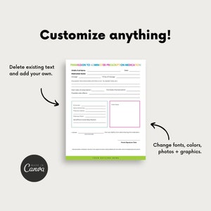 Medication Log, Medication Permission Form, Customizable on Canva ...