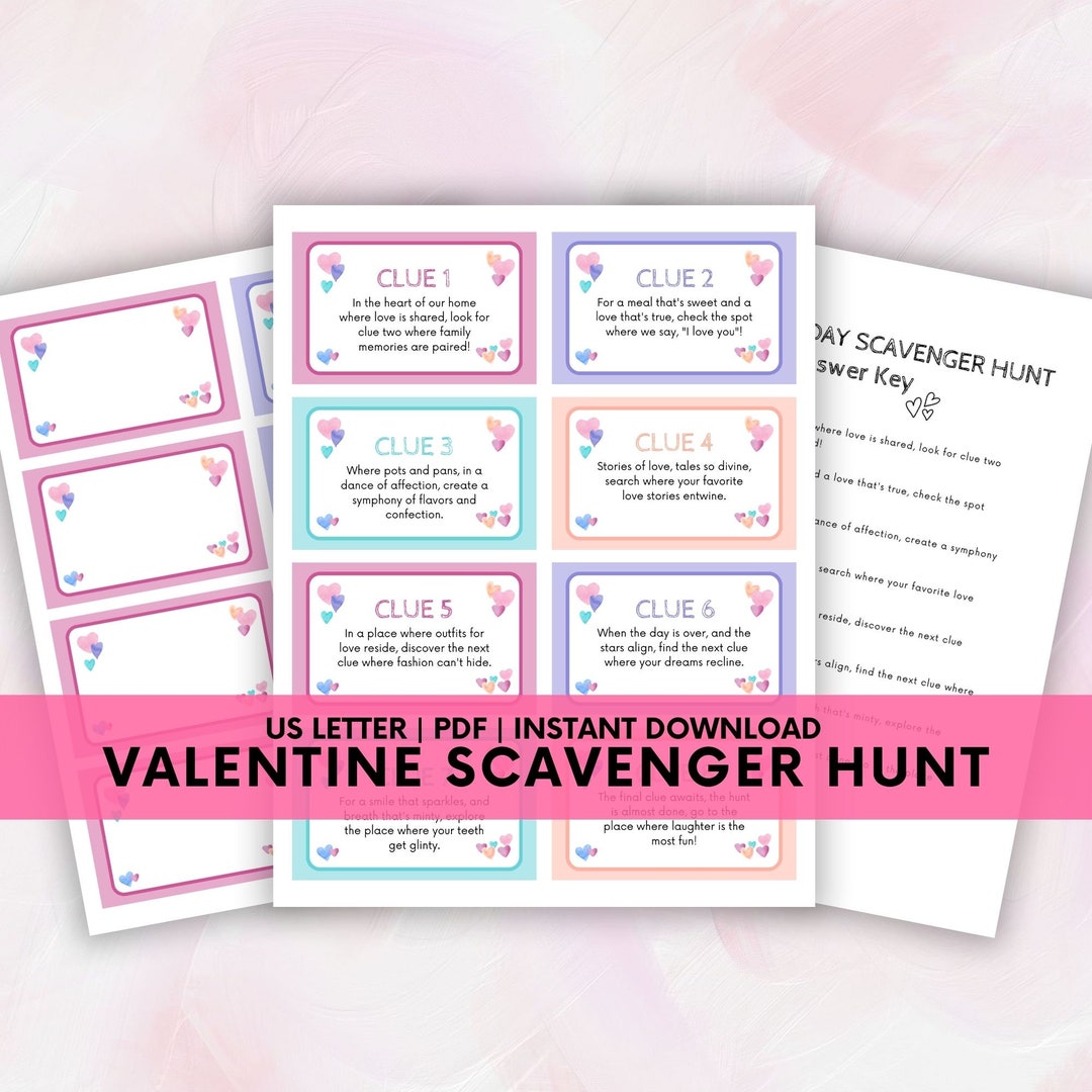 Valentine's Day Scavenger Hunt for Kids, Valentines Printable ...