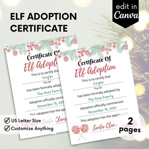 Christmas Elf Adoption Certificate, Elf Letter, Elf Arrival Letter ...
