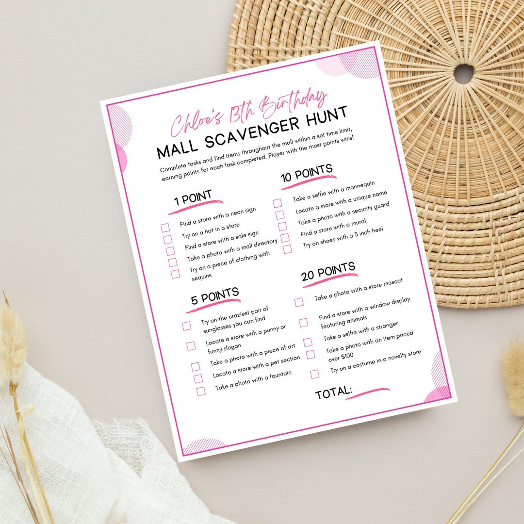 Mall Scavenger Hunt Shopping Theme, Mall Scavenger Hunt Editable Game ...