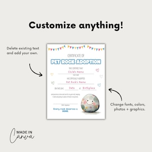 Pet Rock Adoption Certificate, Pretend Pet, Cute Desk Pet, Gift for ...
