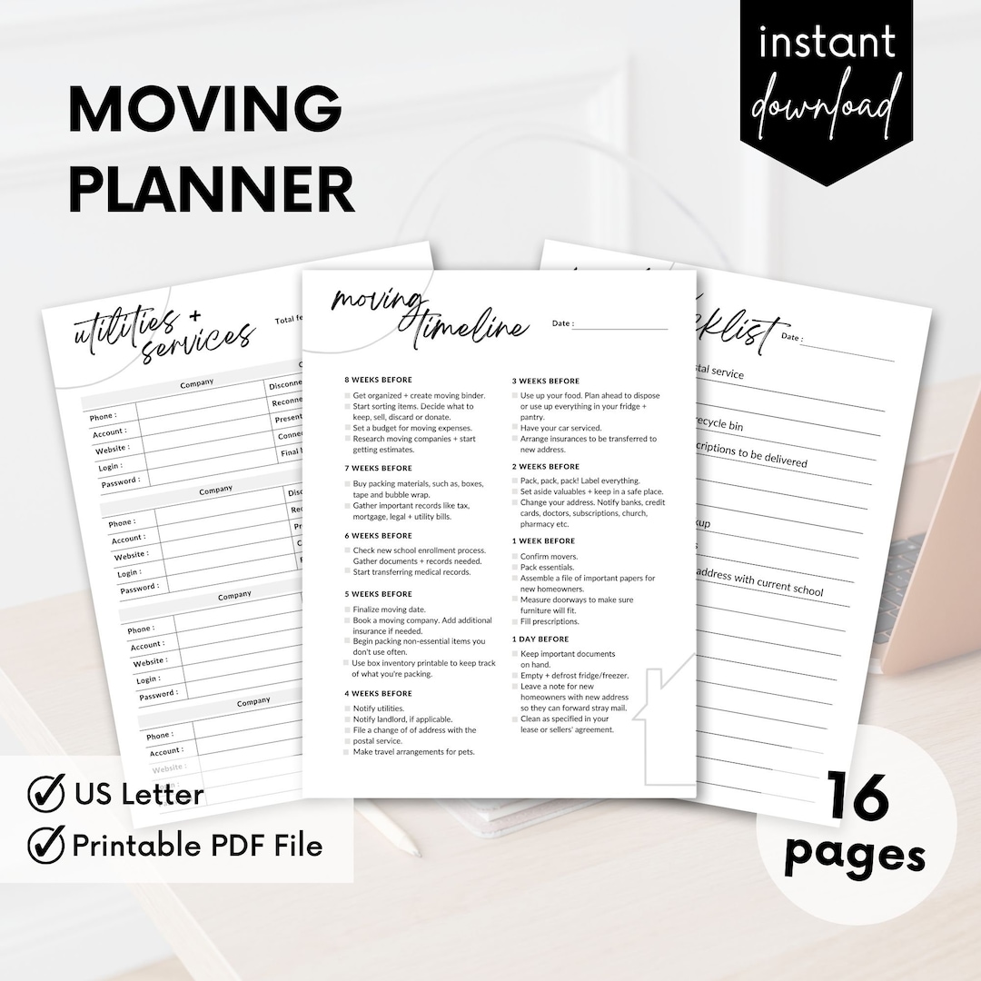 Moving Checklist, Moving Binder, Moving List, Printable Moving Planner ...