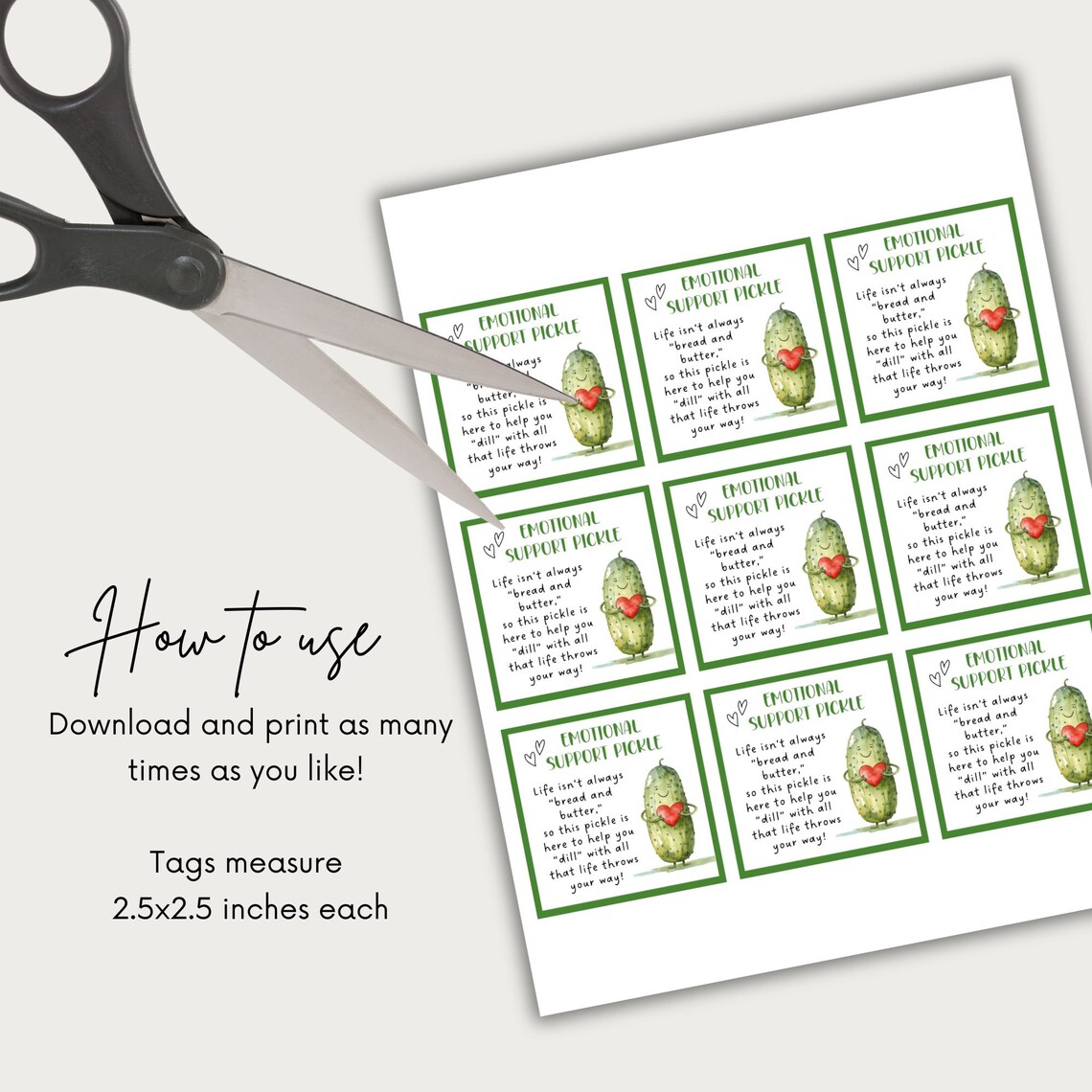 Printable Cards, Emotional Support Pickle Printable Tag, Gifts Tag ...