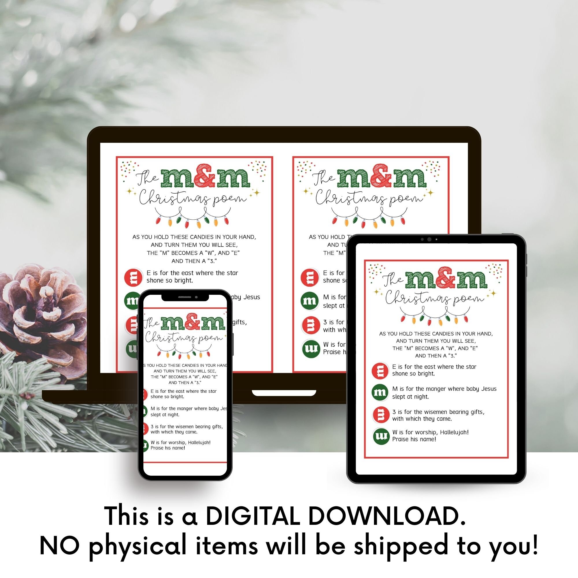M&M Christmas Poem Gift Tag, Nativity Legend, Christmas Printable Tag ...
