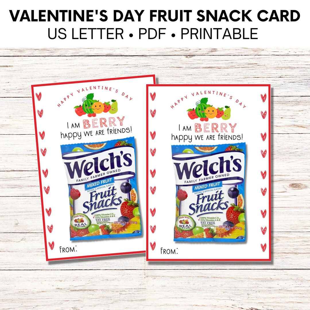 Valentines Day Fruit Snack Card Printable Fruit Snack Tag - Etsy
