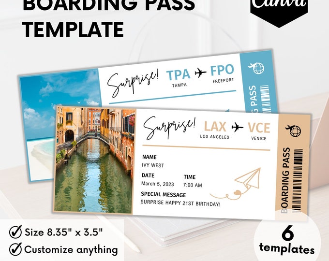 Editable Travel Ticket Template, DIY Airplane Ticket, Custom Airline ...