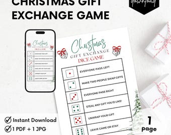 Christmas Gift Exchange Dice Game, Roll the Dice Holiday Gift Exchange ...