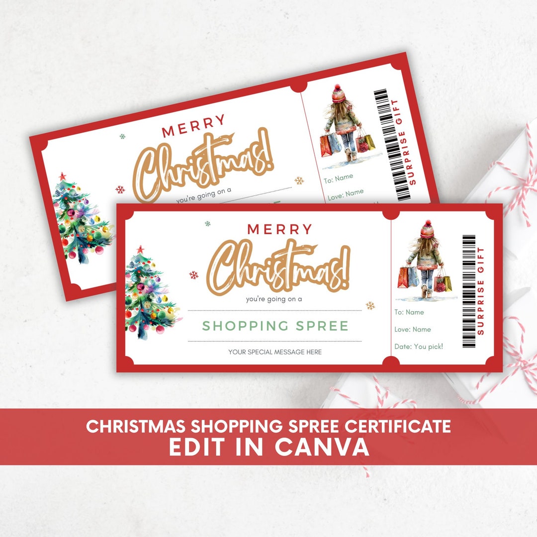 Printable Shopping Spree Christmas Gift Voucher, Shopping Spree ...