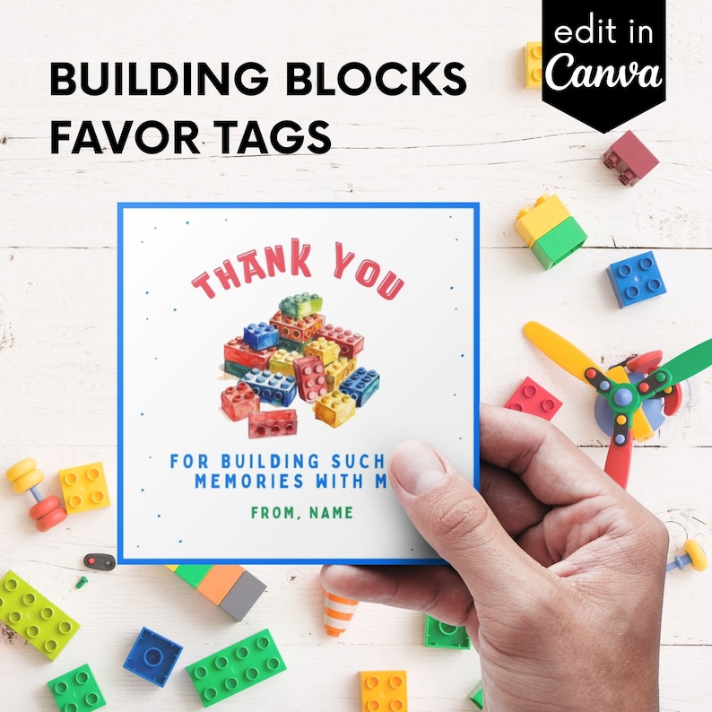 Building Blocks Party Favor Tag, Kids Block Favor Tag, Building Blocks ...