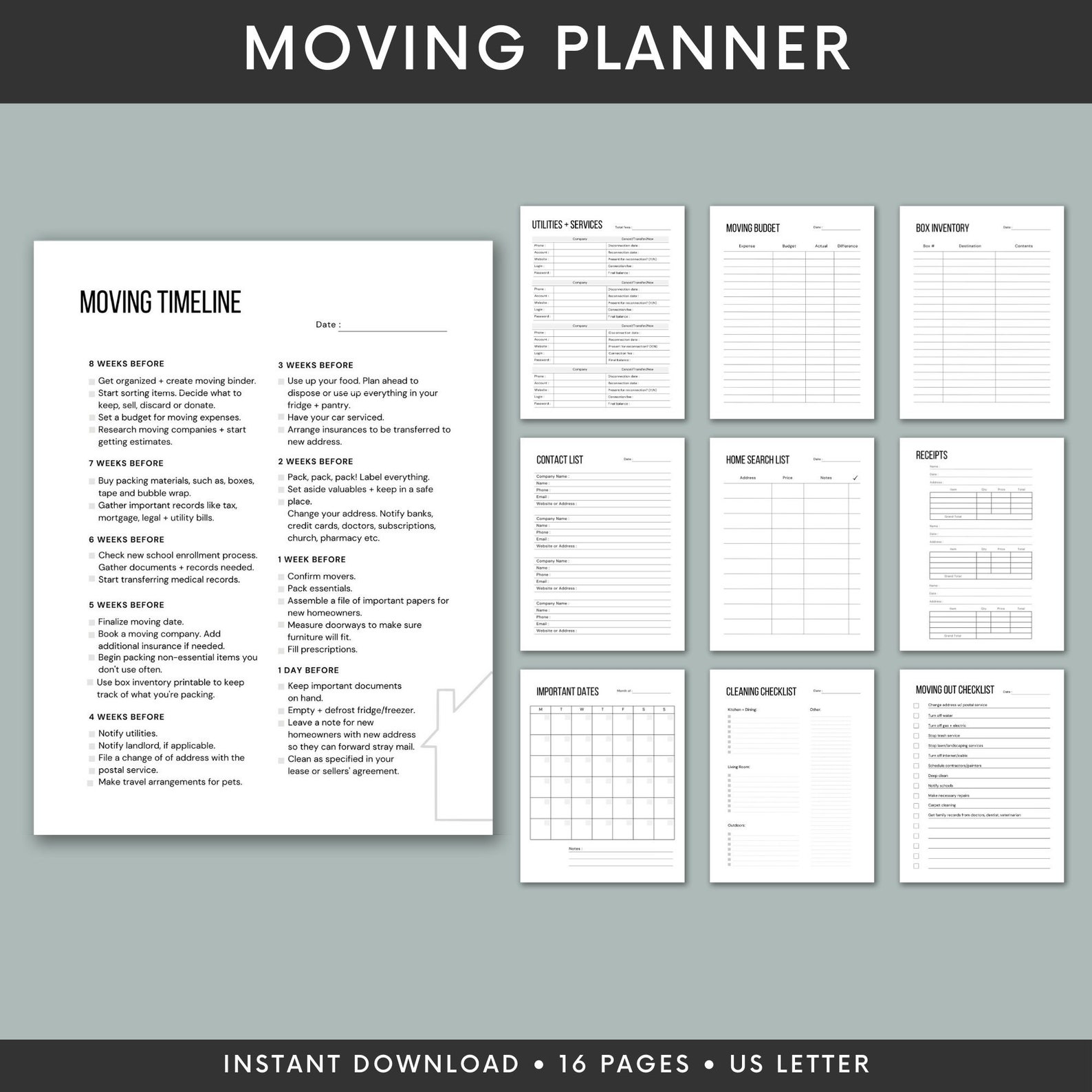 Moving Checklist, Moving Binder, Moving List, Printable Moving Planner ...