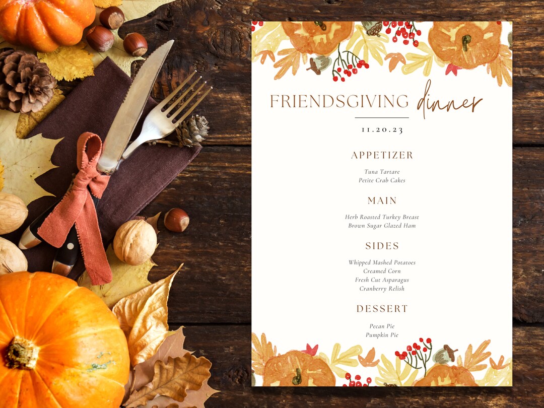 Friendsgiving Menu Printable Thanksgiving Menu Template - Etsy