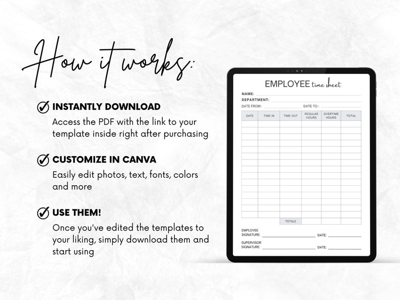 Small Business Time Sheet Employee Time Sheet Time Sheet - Etsy