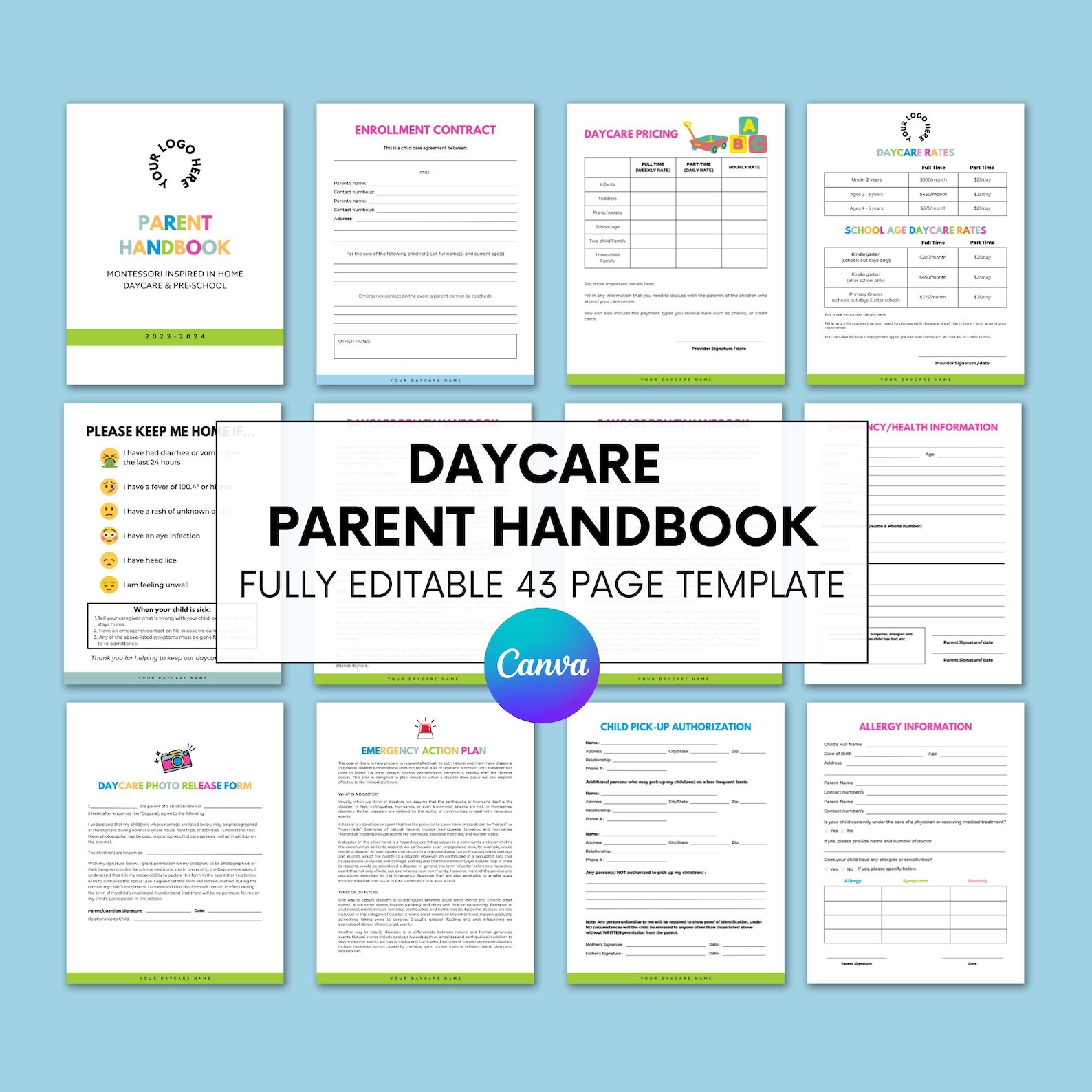 Daycare Parent Handbook, Childcare Enrollment Forms, Daycare Policies ...
