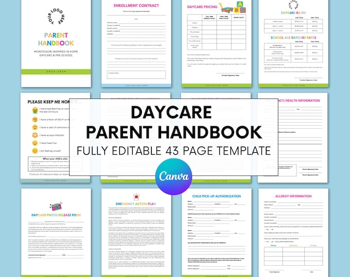 Editable DAYCARE PARENT HANDBOOK Word Doc, Policies & Procedures: in ...