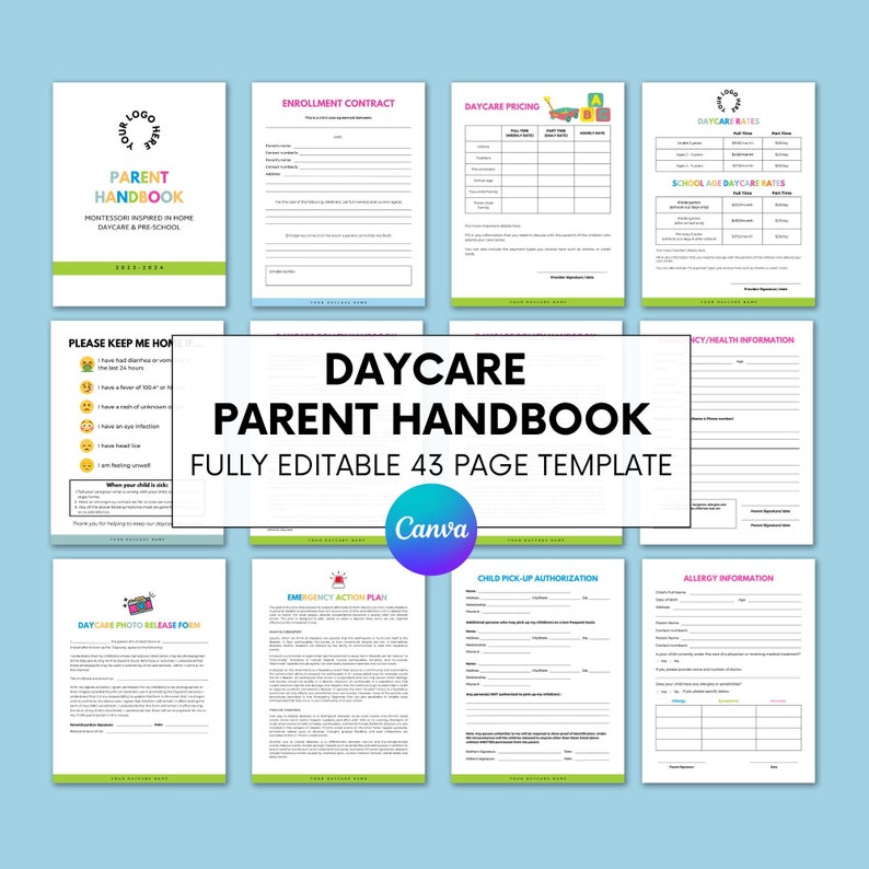 Daycare Parent Handbook, Childcare Enrollment Forms, Daycare Policies ...