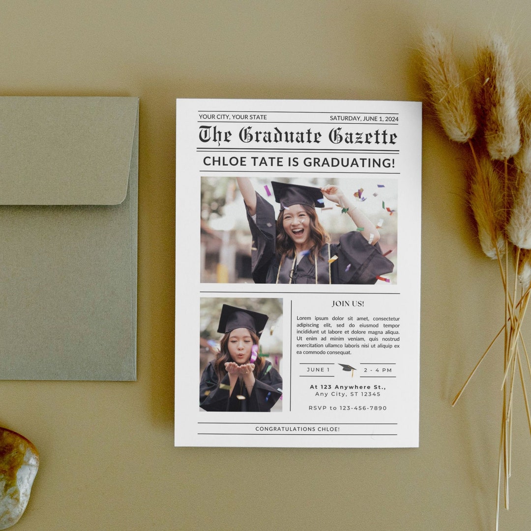 Newspaper Graduation Party Invite, Graduation Announcement Template ...