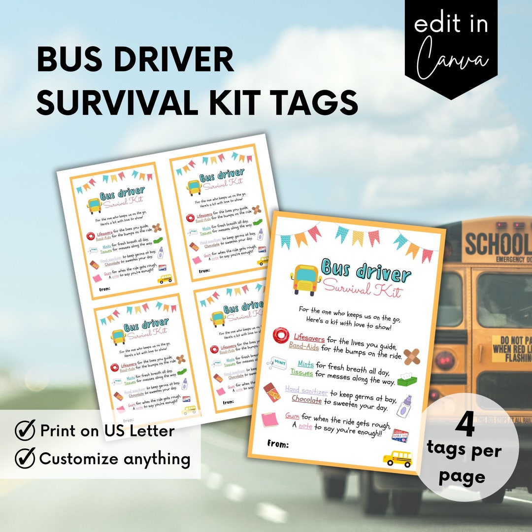 Bus Driver Survival Kit Gift Tag, Gift for Bus Driver, Bus Driver ...