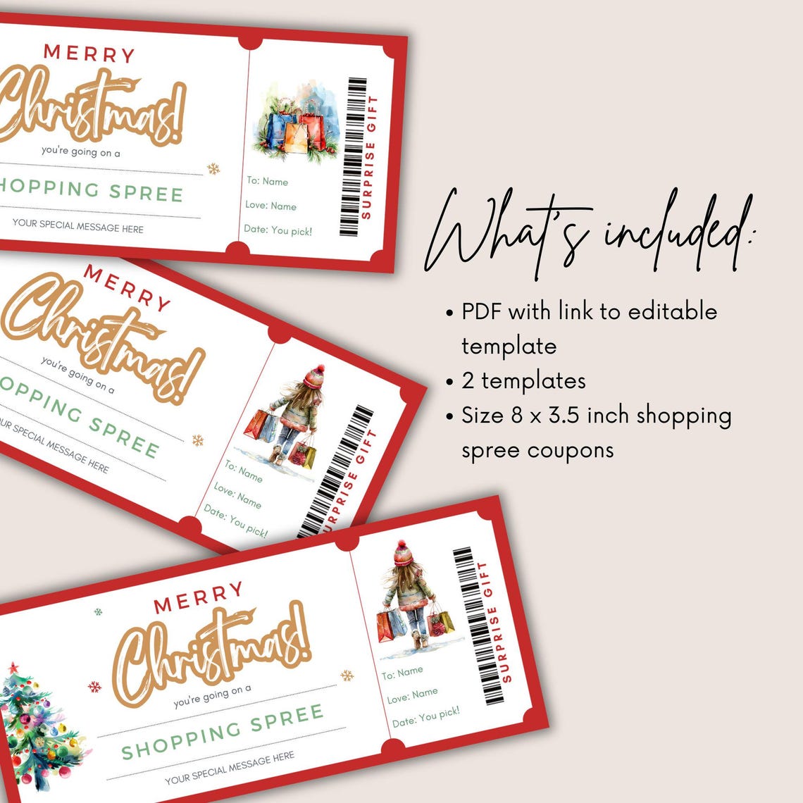 Printable Shopping Spree Christmas Gift Voucher, Shopping Spree ...