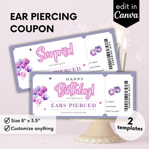Ear Piercing Ticket Template, Custom Piercing Coupon, Ear Pierce ...