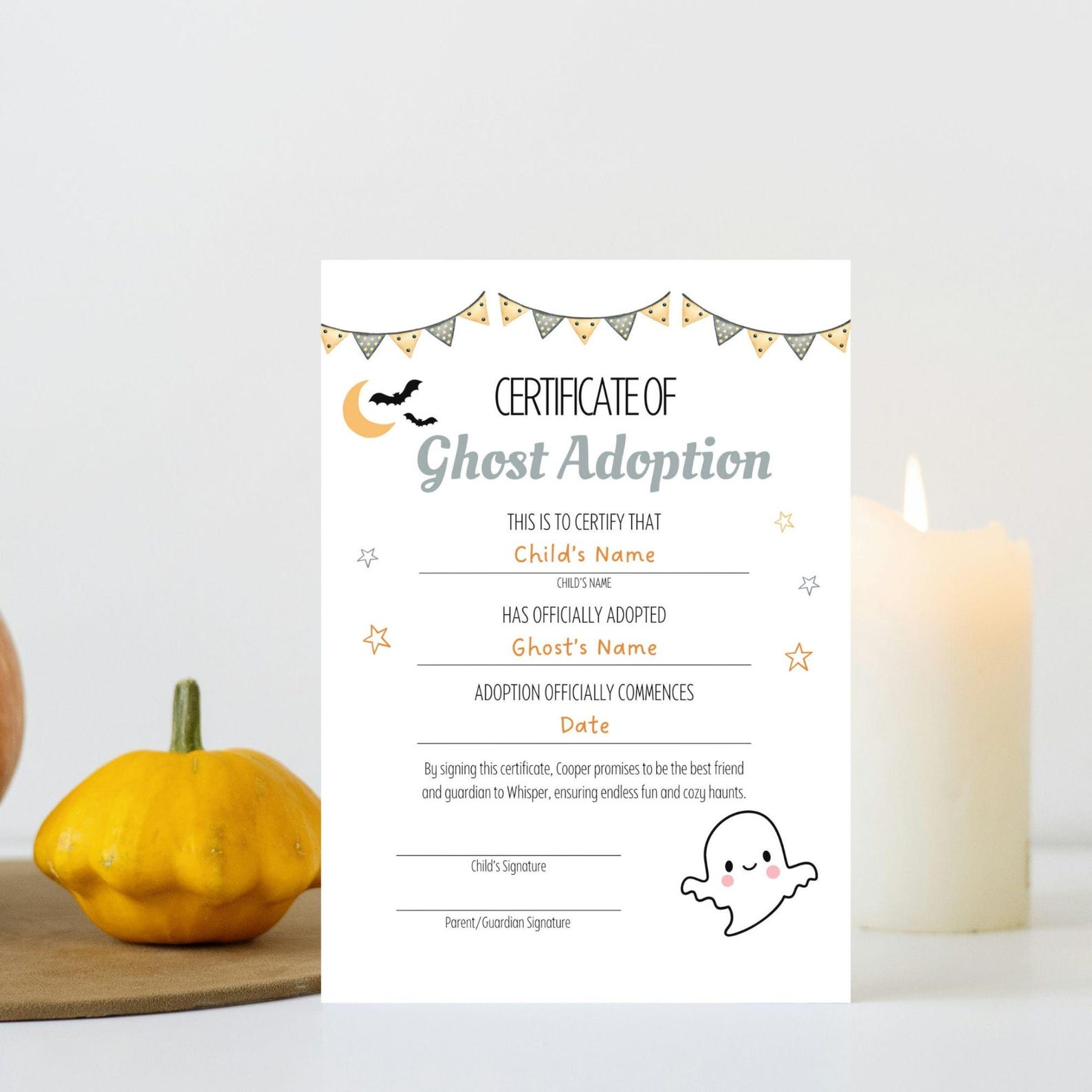 Ghost Adoption Certificate, Adopt A Ghost Party Favors Printables ...