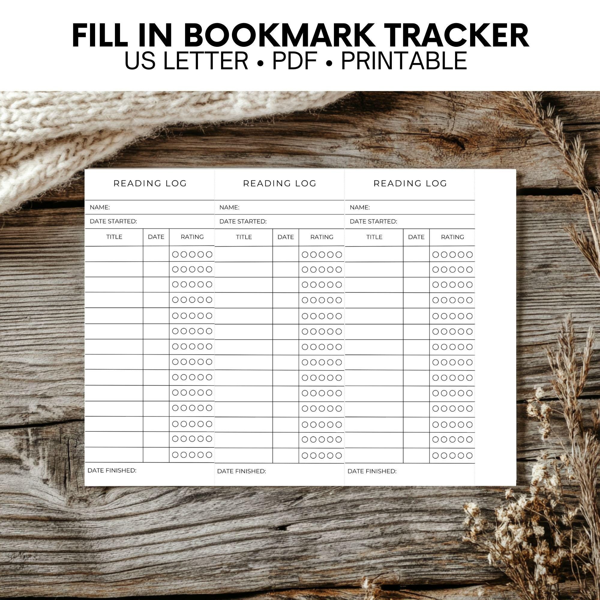 Reading Log Bookmark - Printable Book Tracker - Library Card - Book ...