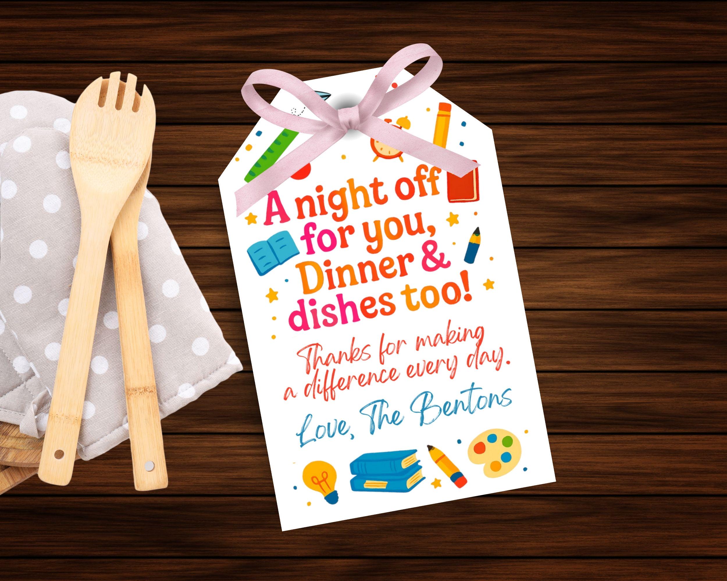 Dinner and Dishes on Us Printable Gift Tag, Editable Template for ...