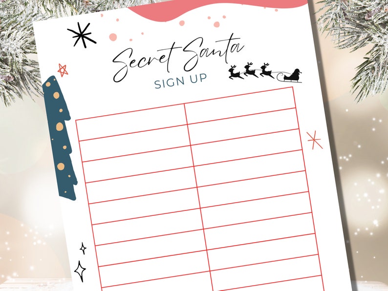 Secret Santa Sign up Sheet Christmas Gift Exchange Sign up - Etsy