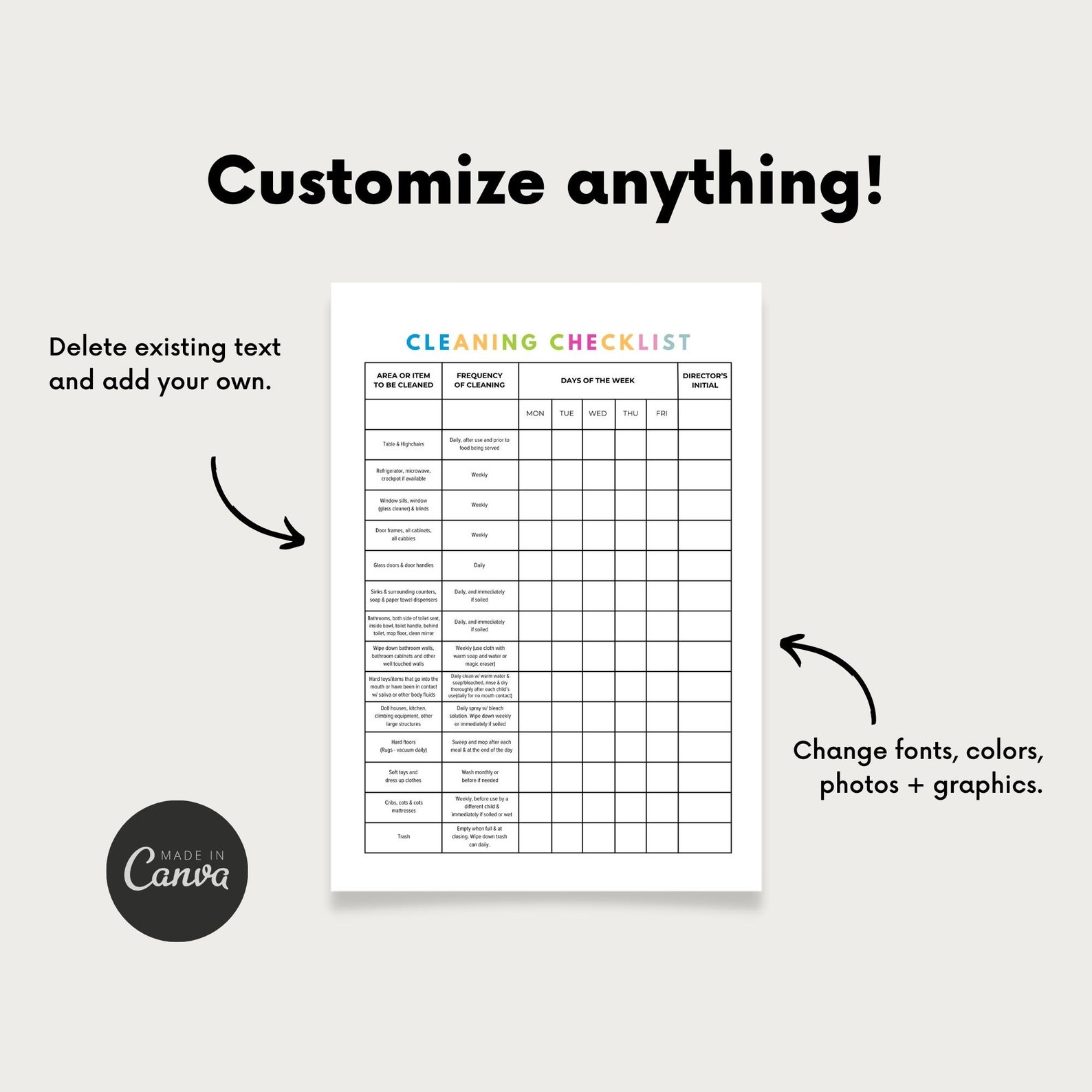 Daycare Cleaning Checklist, Home Daycare, Keep A Nice & Tidy Child Care ...