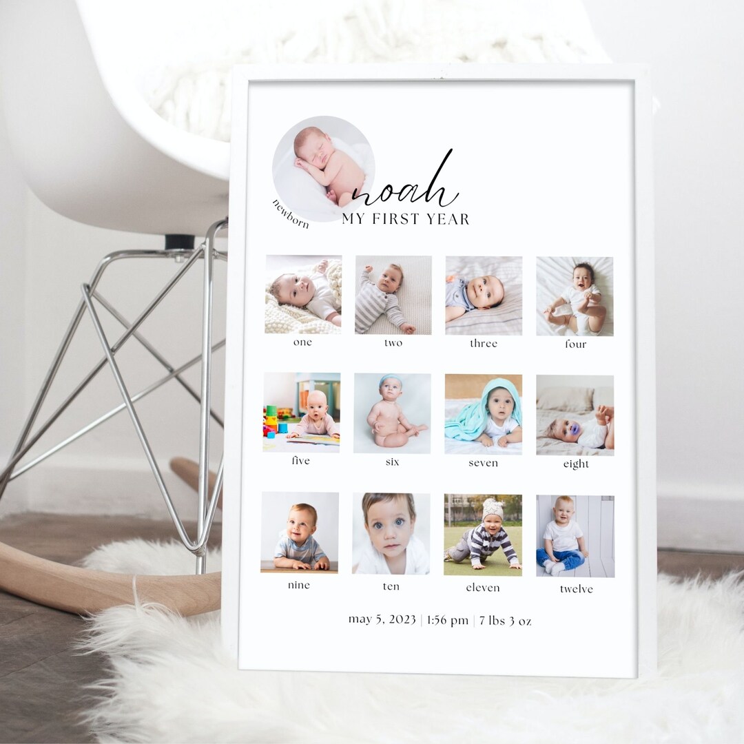 First Year Down, Birthday Collage Sign, First Birthday Milestone Poster ...