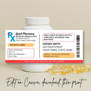 Pill Bottle Label, Prescription Design, Editable Prescription Label ...