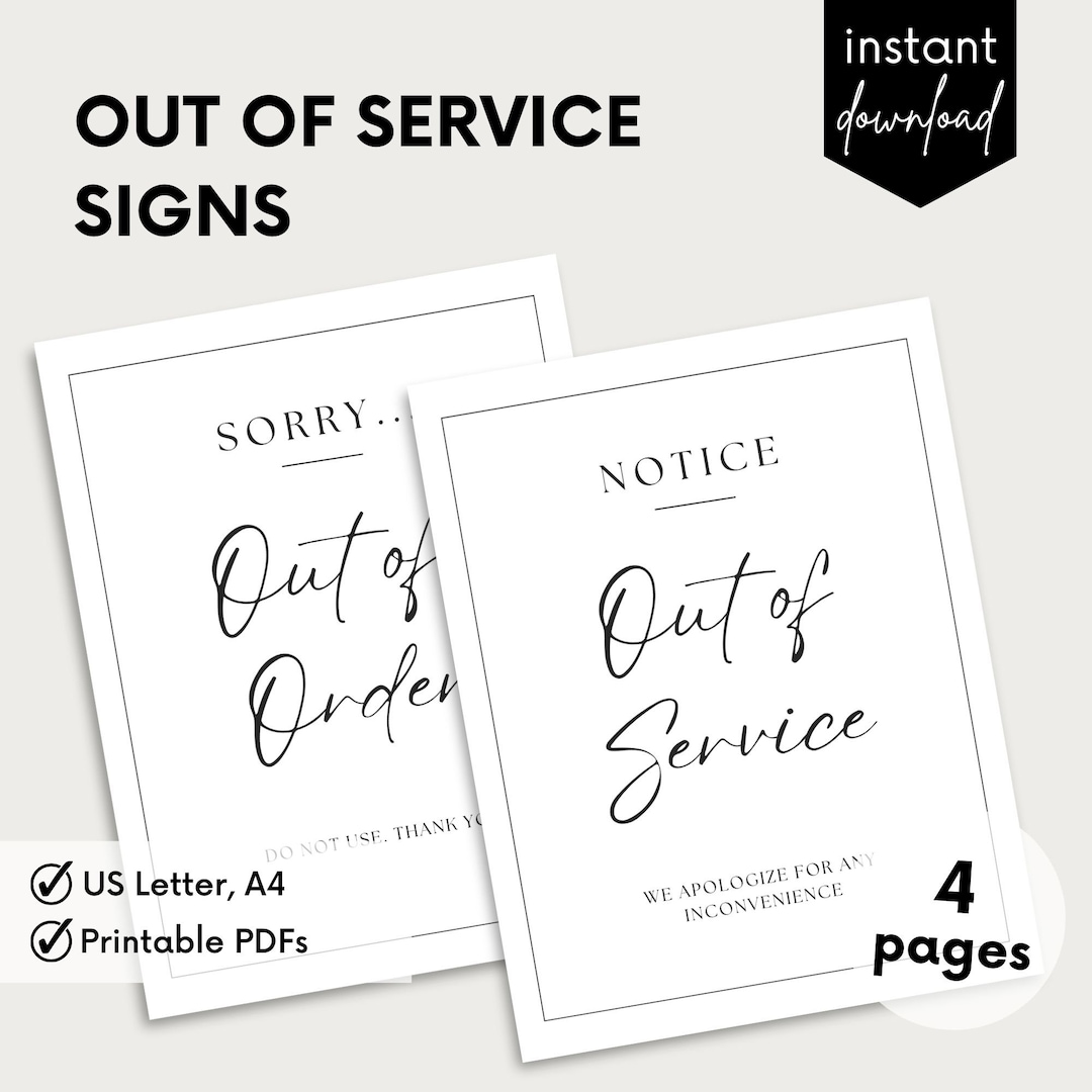 Printable Out of Service Sign, Out of Order Sign, Do Not Use Sign ...