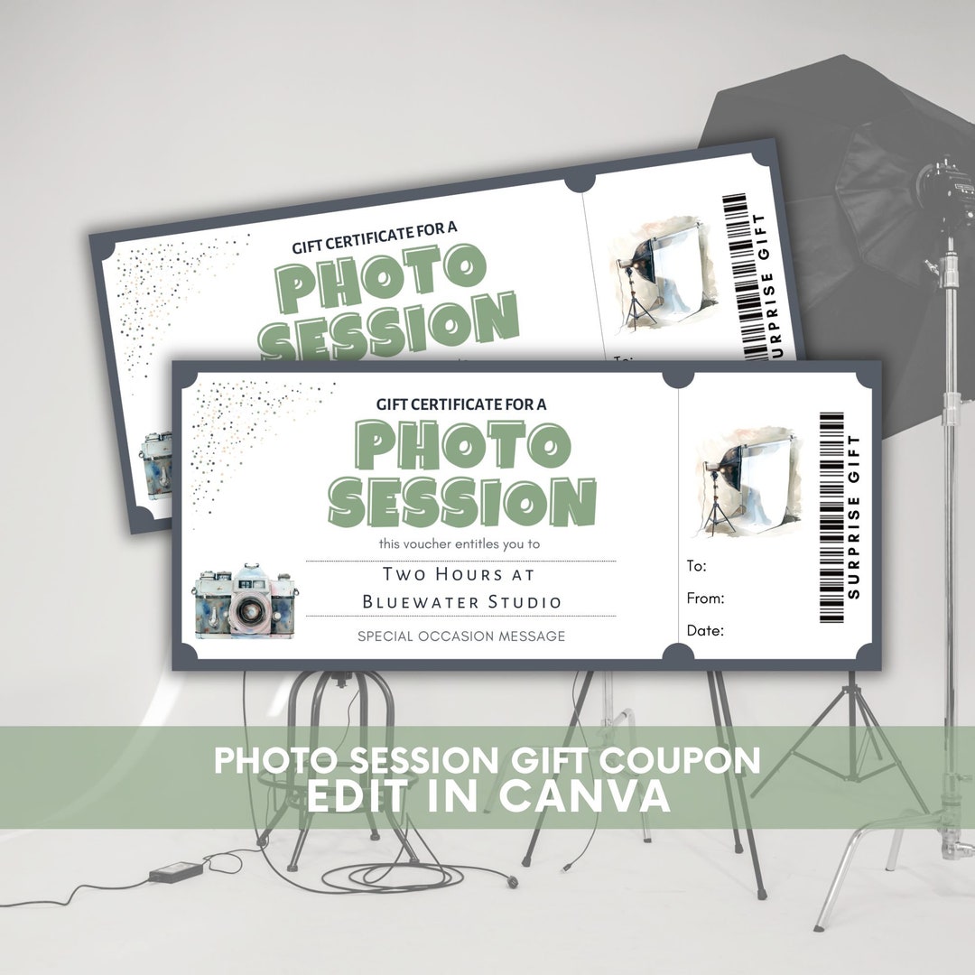 Photo Session Gift Coupon, Photography Gift Certificate Template, Photo ...