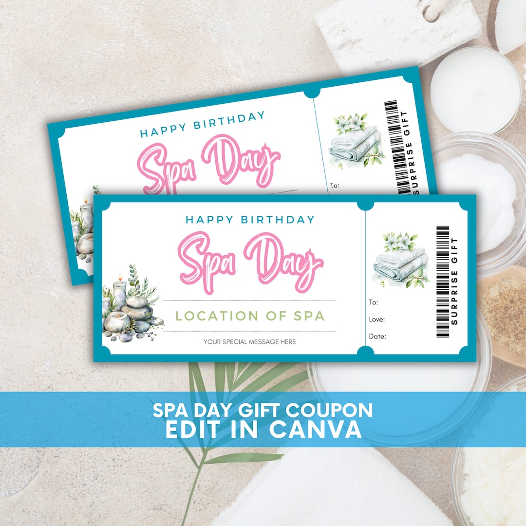 Spa Day Ticket, Spa Day Coupon, Spa Day Gift Coupon, Spa Coupon, Idea ...